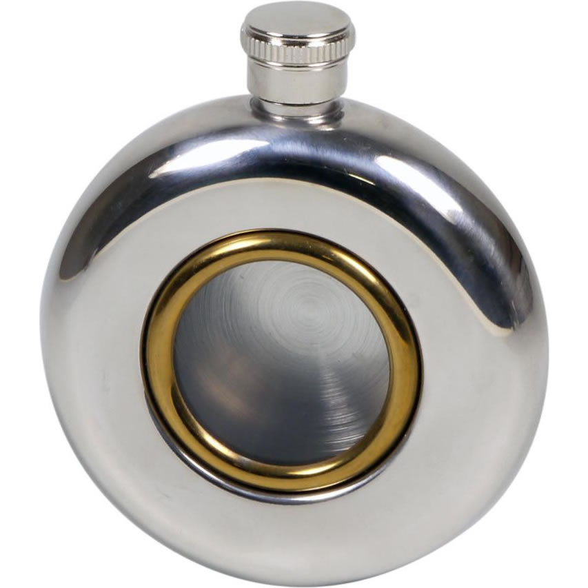 Hip Flask; 5oz/150ml; Satin St.Steel; Round flask with window94-J5561 ...