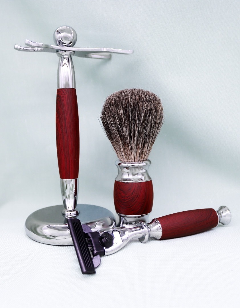 Dark Wood Mach 3 shaving set with badger brush 94-JBSHV110 - Wesleys ...