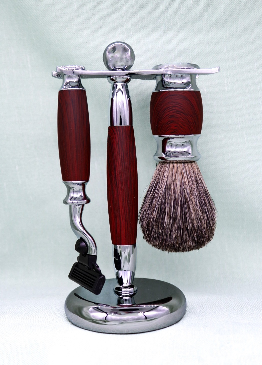 Dark Wood Mach 3 shaving set with badger brush 94-JBSHV110 - Wesleys ...